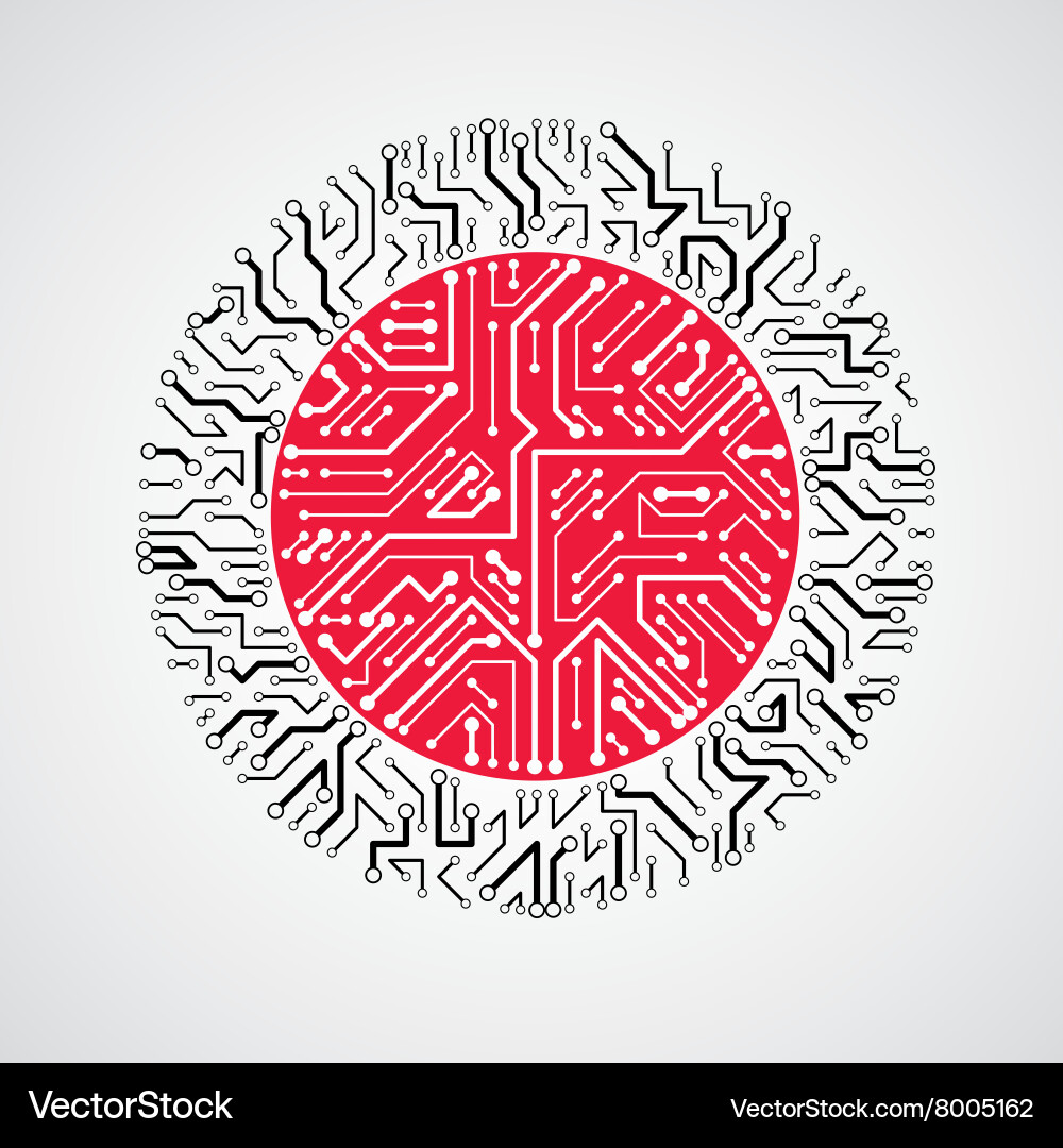Round circuit board with electronic components of Vector Image