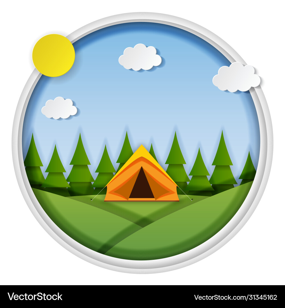 Summer camp landscape with yellow tent Royalty Free Vector