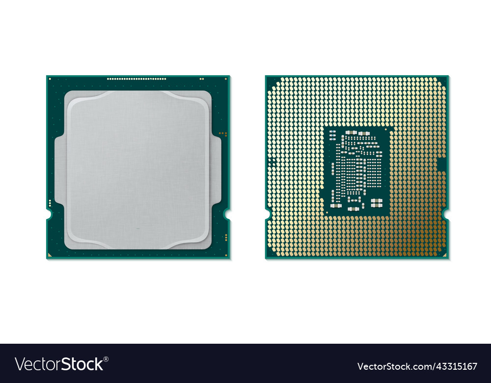 Computer processor semiconductor microchip front Vector Image