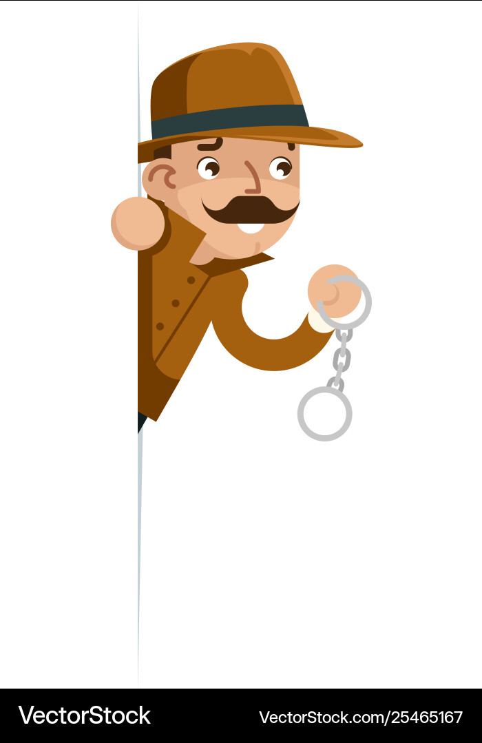 Detective snoop handcuffs look peeking out Vector Image