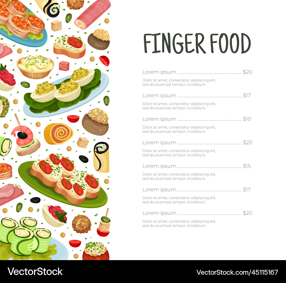 Finger food buffet menuc cover design Royalty Free Vector