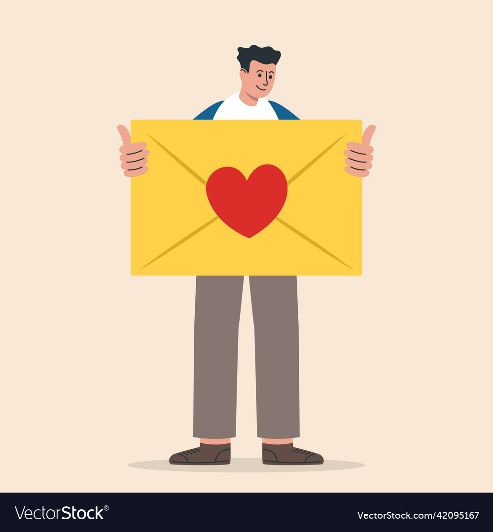 Person holding big closed envelope with heart Vector Image