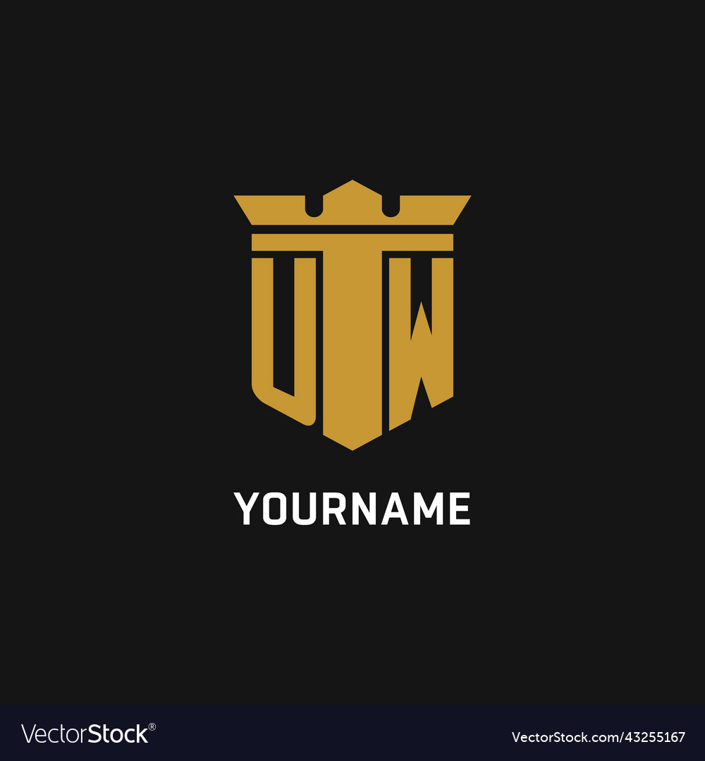 Uw initial logo with shield and crown style Vector Image