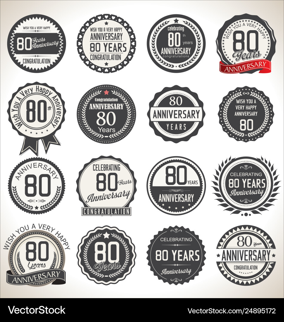 Anniversary retro badges 80 years Royalty Free Vector Image
