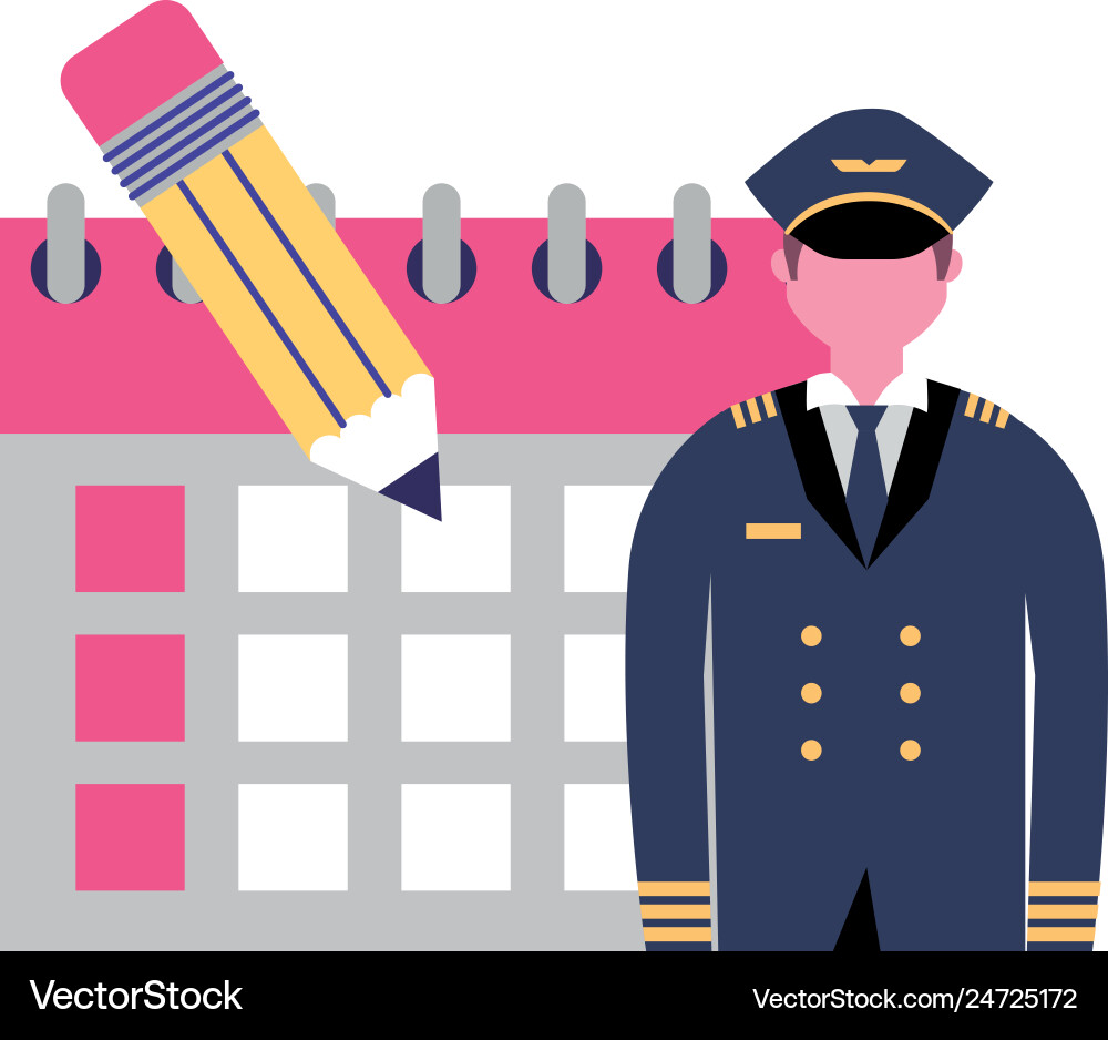 Aviation pilot calendar pencil labor day Vector Image