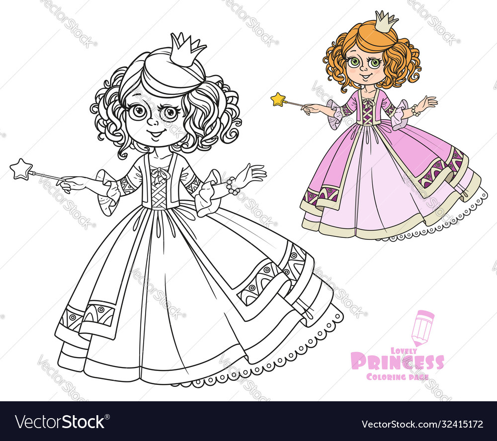 Beautiful little princess with magic wand color Vector Image