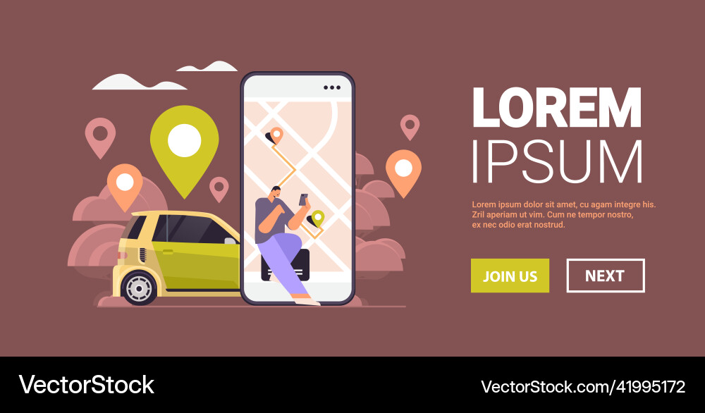 Businesswoman ordering car in mobile application Vector Image