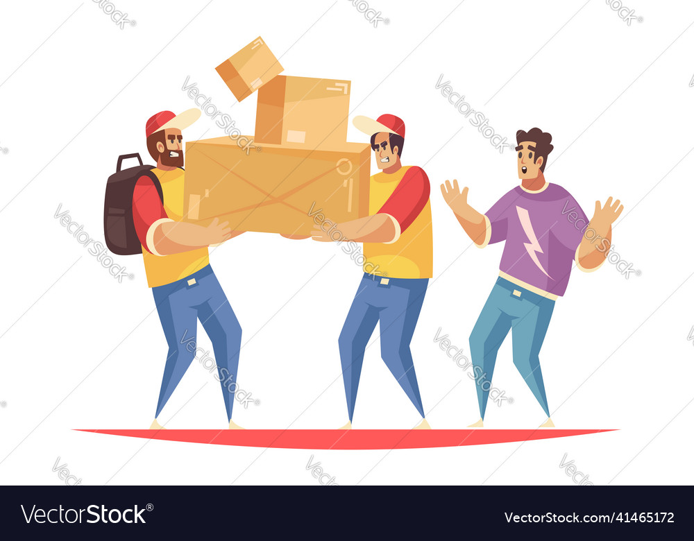Couriers dropping boxes composition Royalty Free Vector
