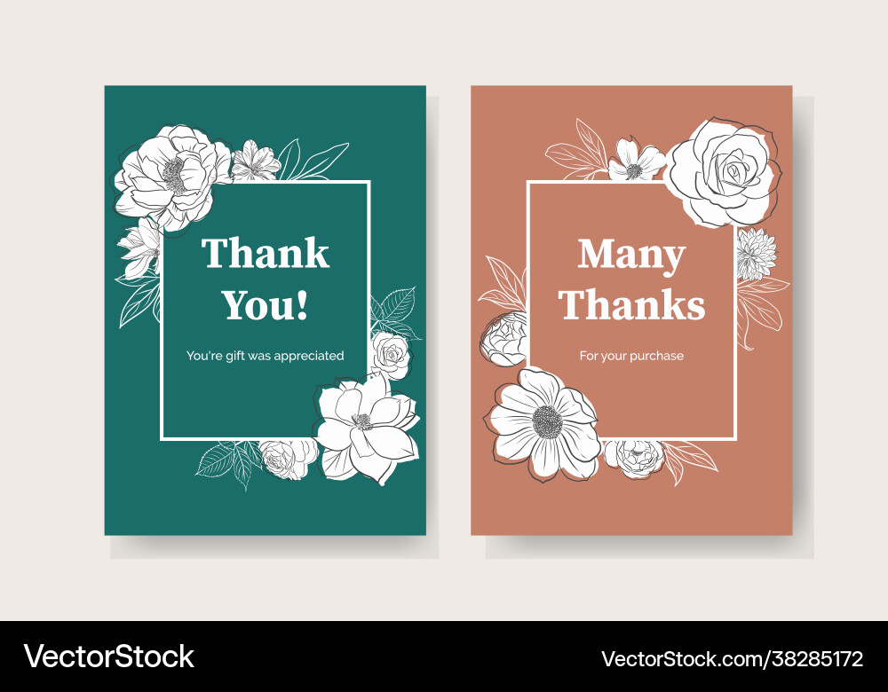 Floral card template with spring line art concept Vector Image