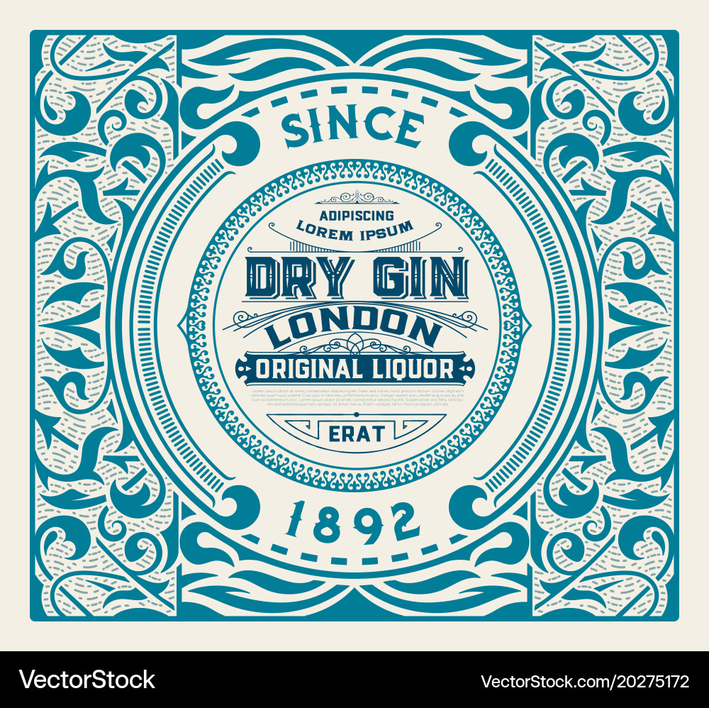 Gin label with floral ornaments Royalty Free Vector Image