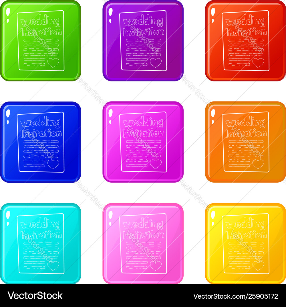 Invitation icons set 9 color collection Royalty Free Vector