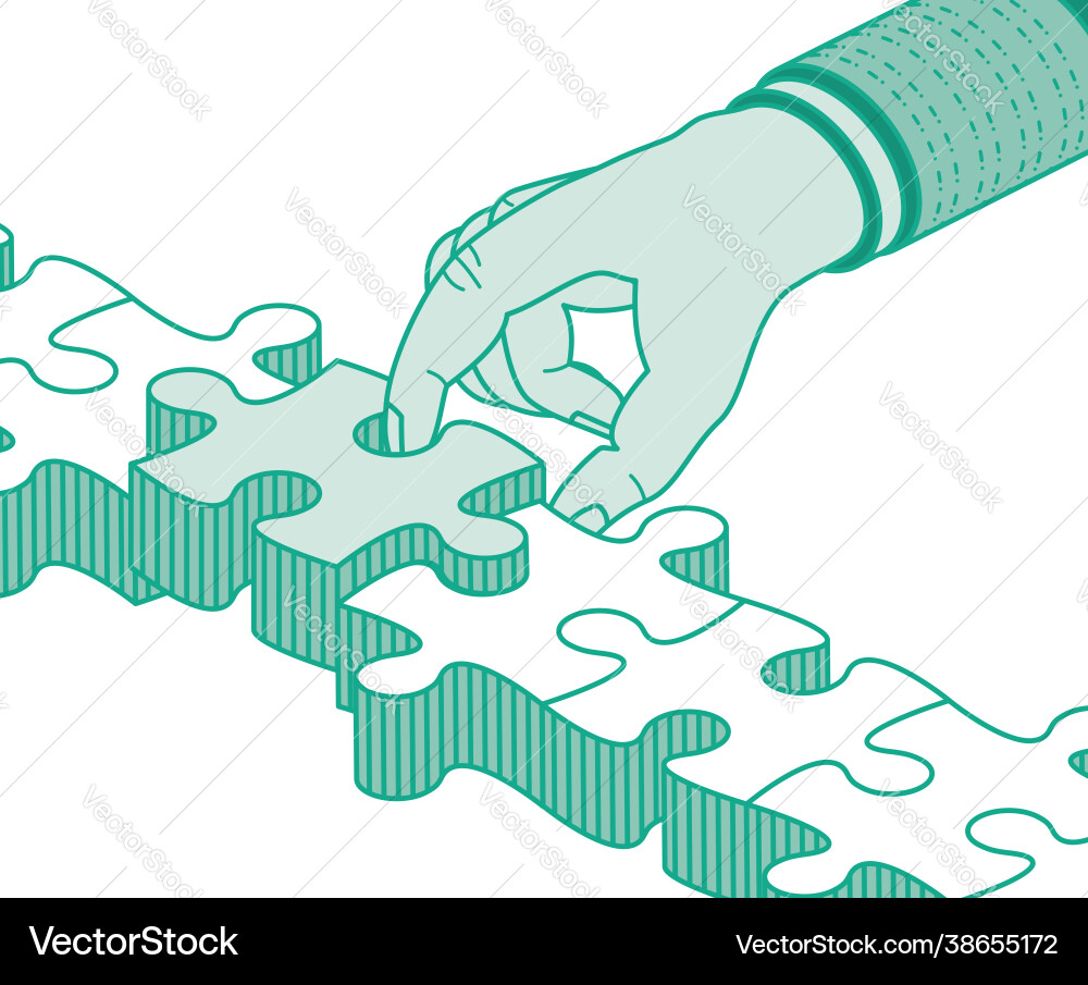 Line with jigsaw puzzle hand holds puzzle Vector Image