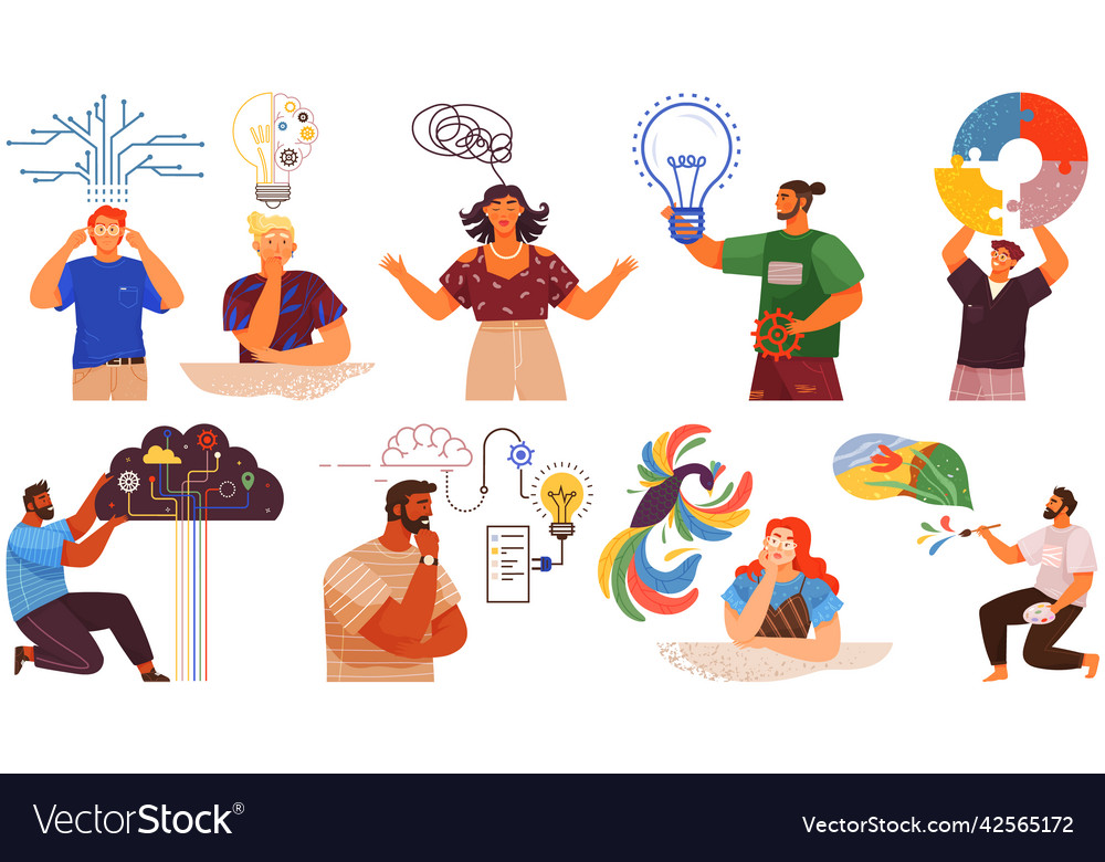 Mindset types set structural analytical logical Vector Image