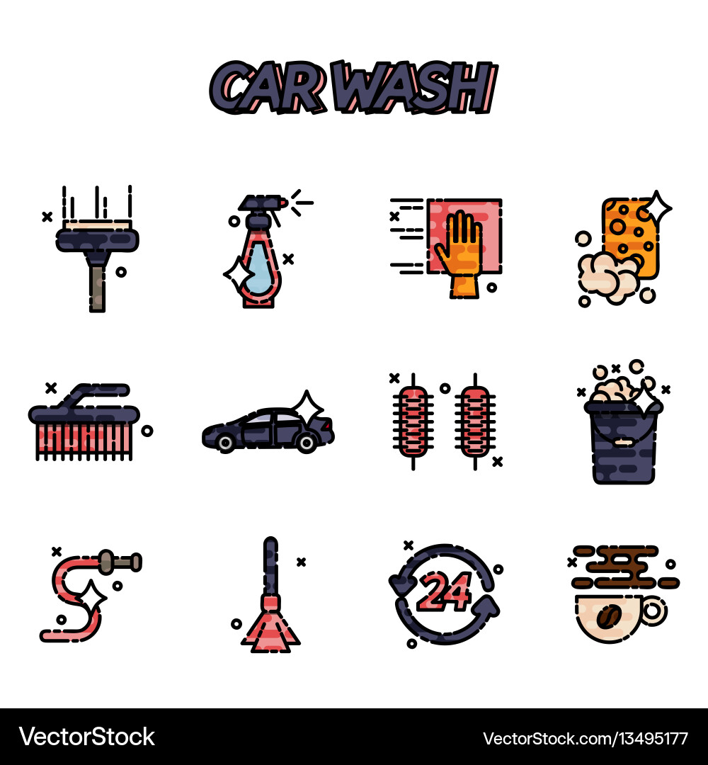 Car wash flat icons set Royalty Free Vector Image