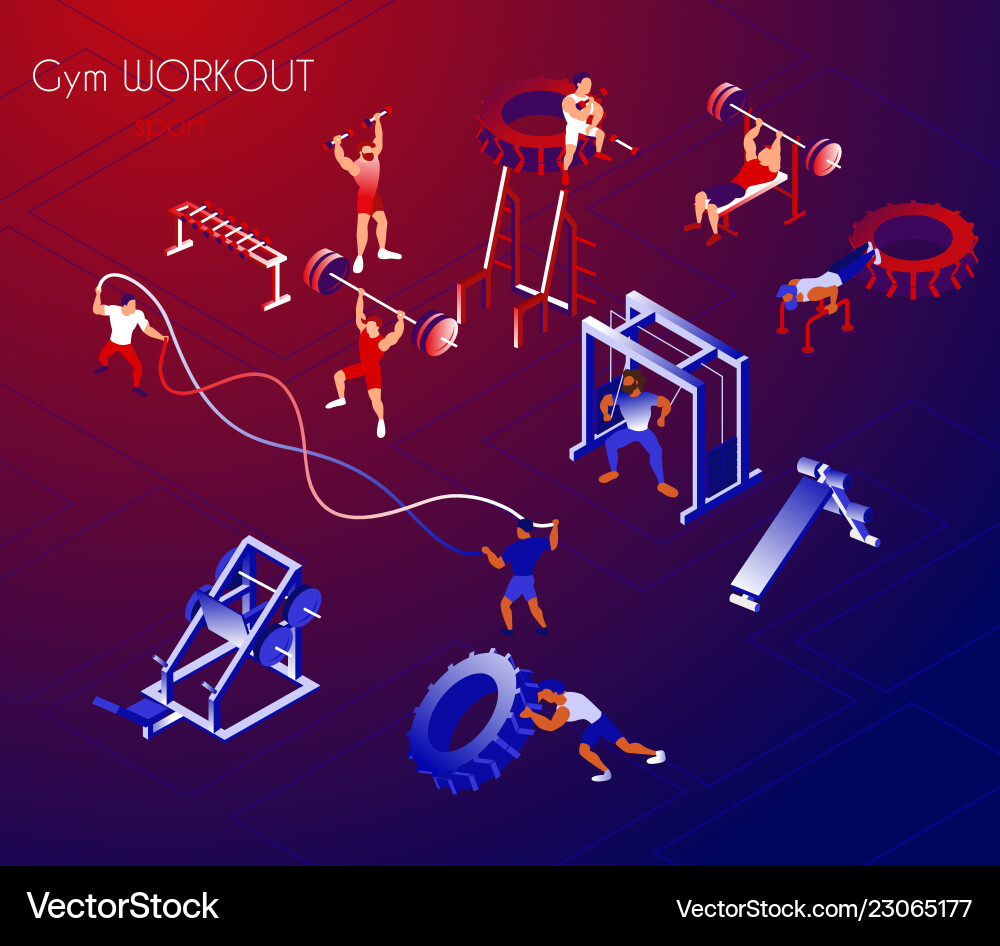 Cartoon men perform different types of exercises Vector Image