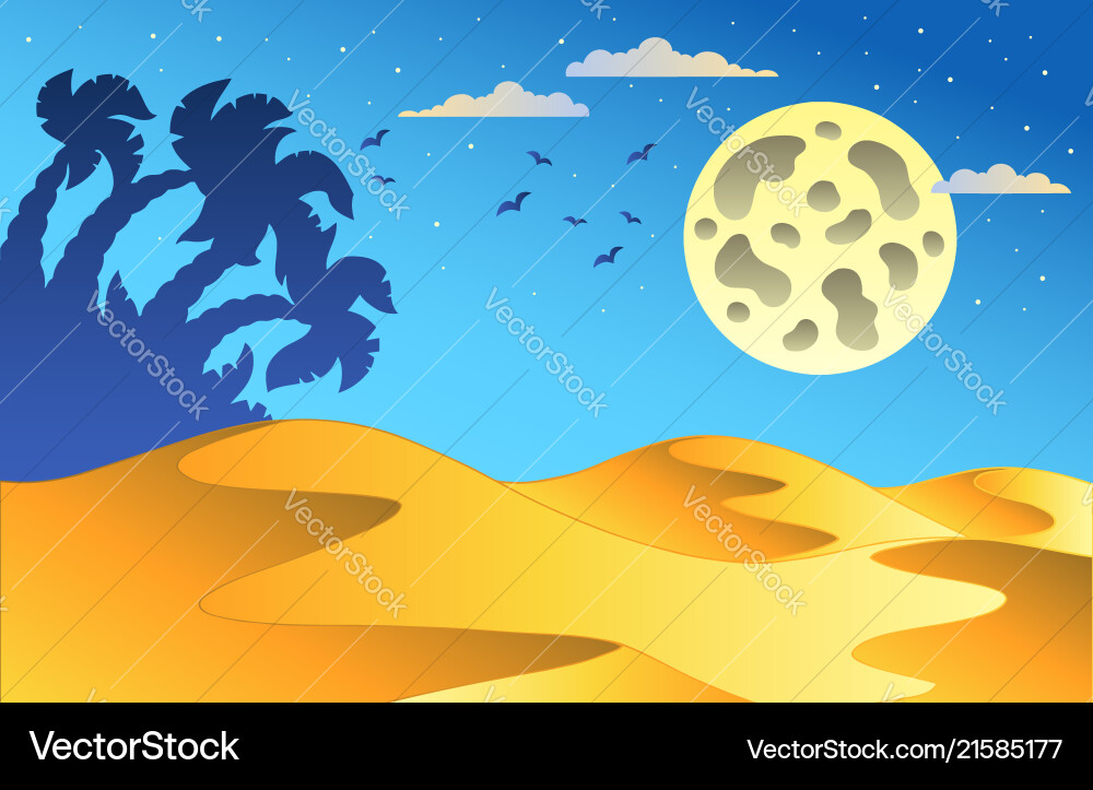 Cartoon night desert landscape Royalty Free Vector Image