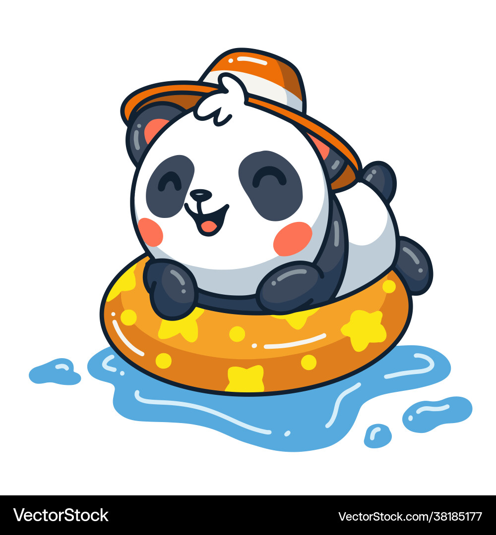Cute panda cartoon swimming on pool Royalty Free Vector