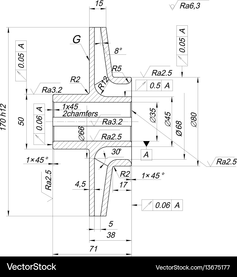 Expanded sketch of engineering wheel Royalty Free Vector