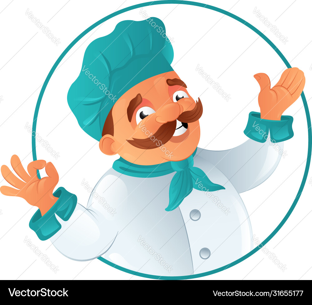 Funny smiling fat mustachioed cook chef Royalty Free Vector