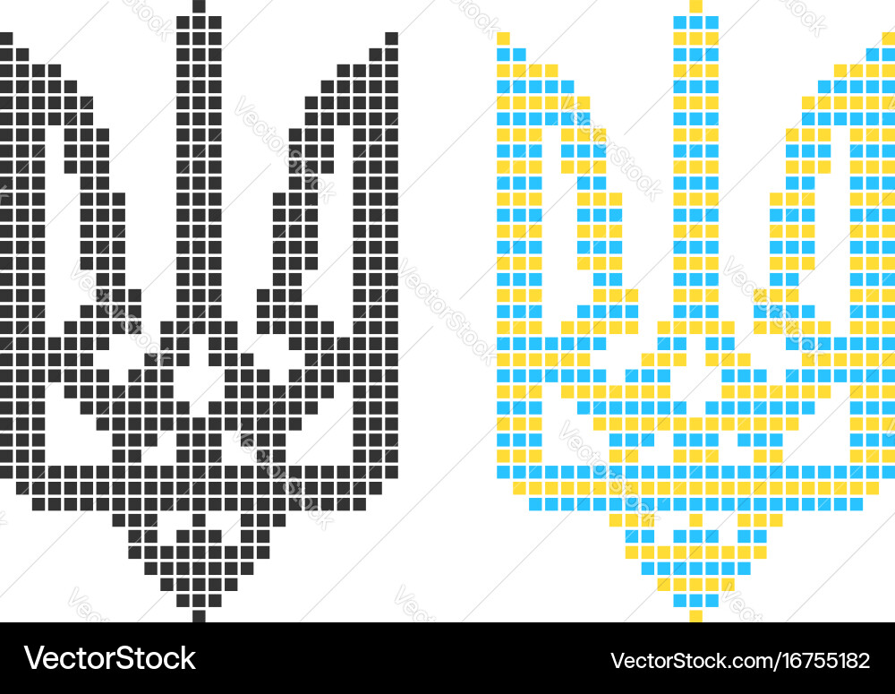 Black and colored pixel art ukrainian emblem Vector Image