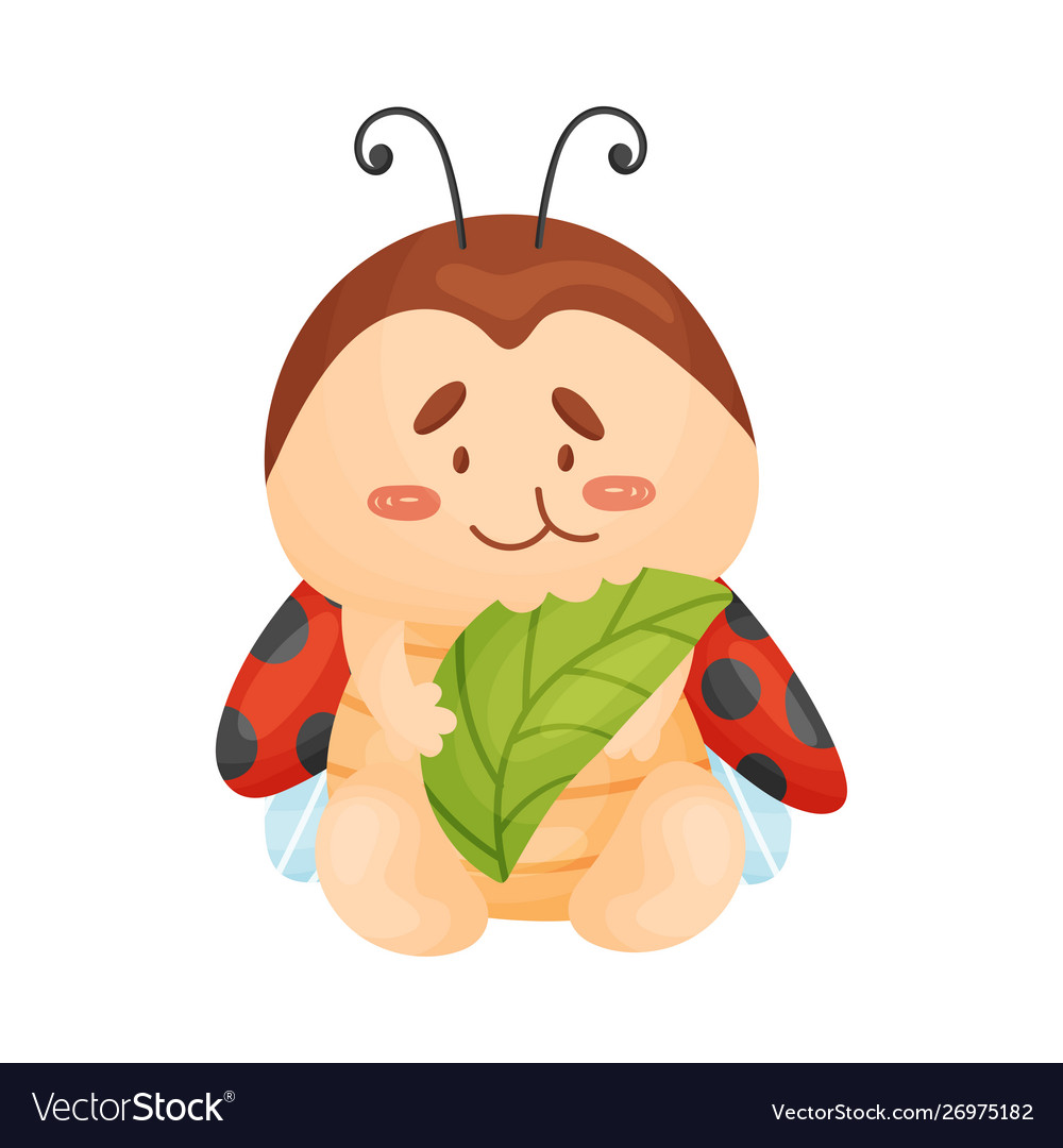 Cartoon ladybug eating Royalty Free Vector Image