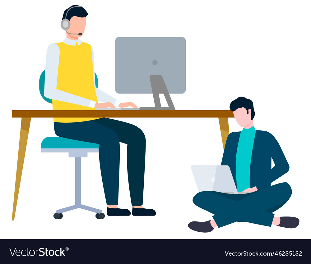 Employee using computer worldwide work Royalty Free Vector