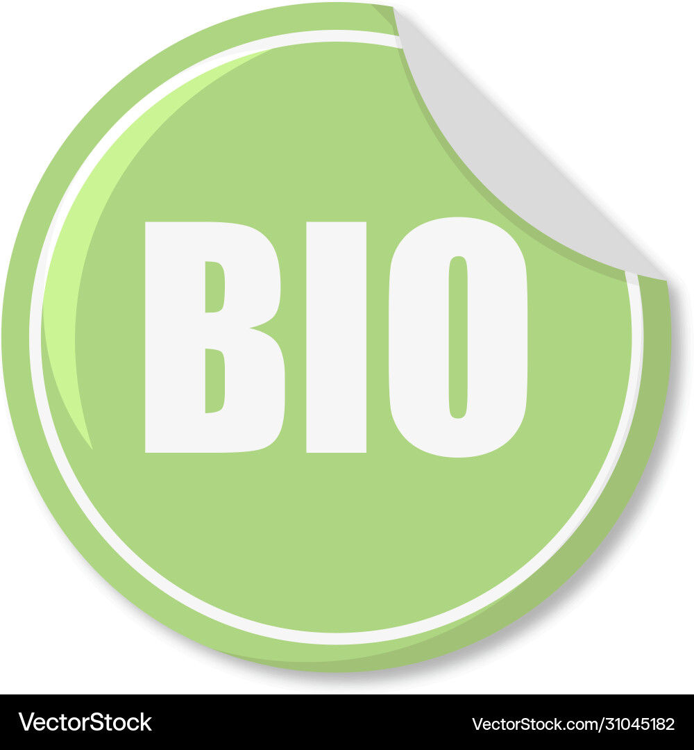 Green curved sticker with bio symbol Royalty Free Vector