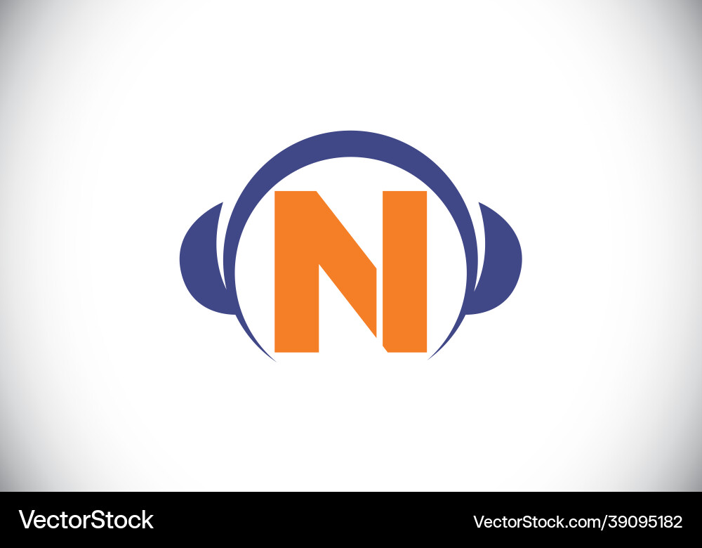 Initial n monogram alphabet with a headphone Vector Image