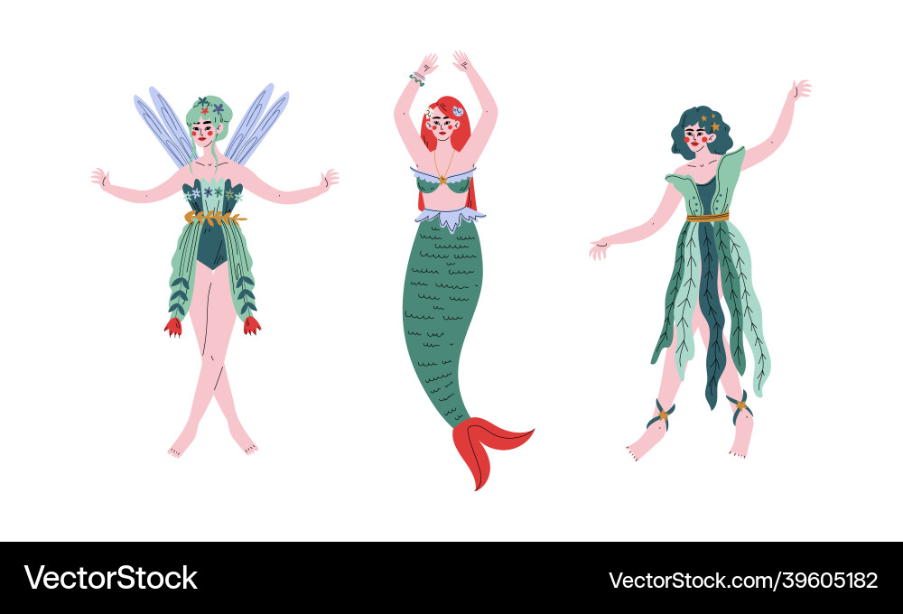 Magic forest fairy or pixie with wings and mermaid