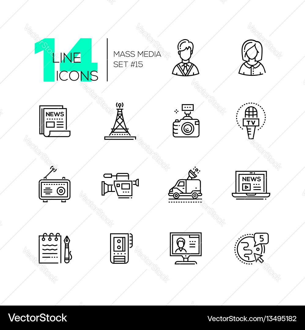 Mass media - modern single line icons set Vector Image