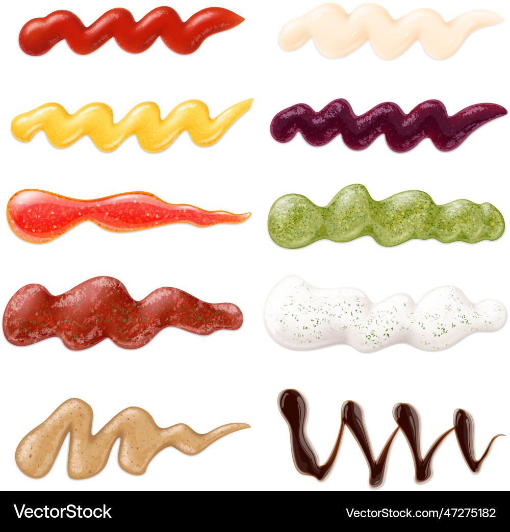 Realistic sauces strips sauce stain collection Vector Image