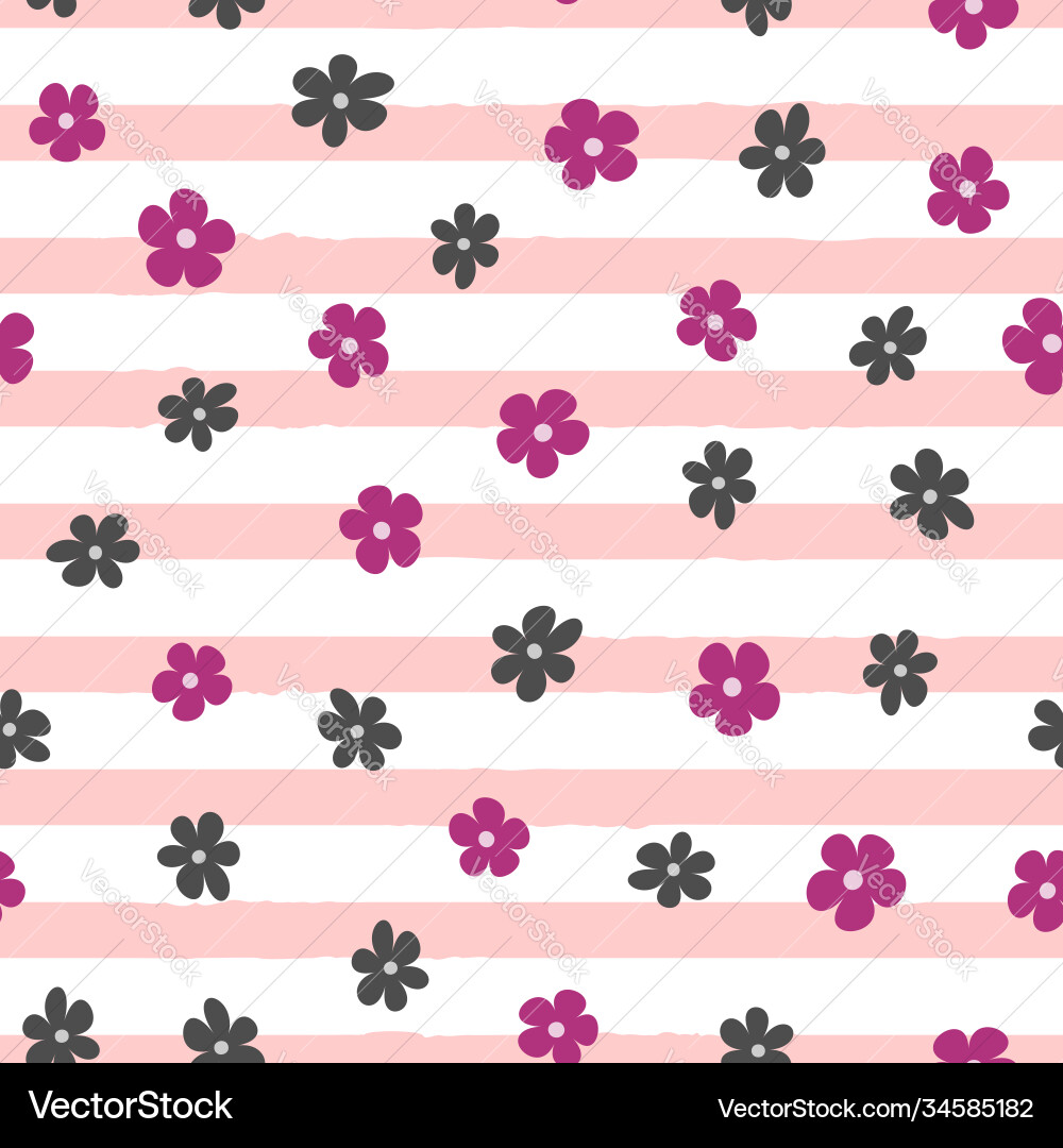 Repeated small abstract flowers on uneven striped Vector Image