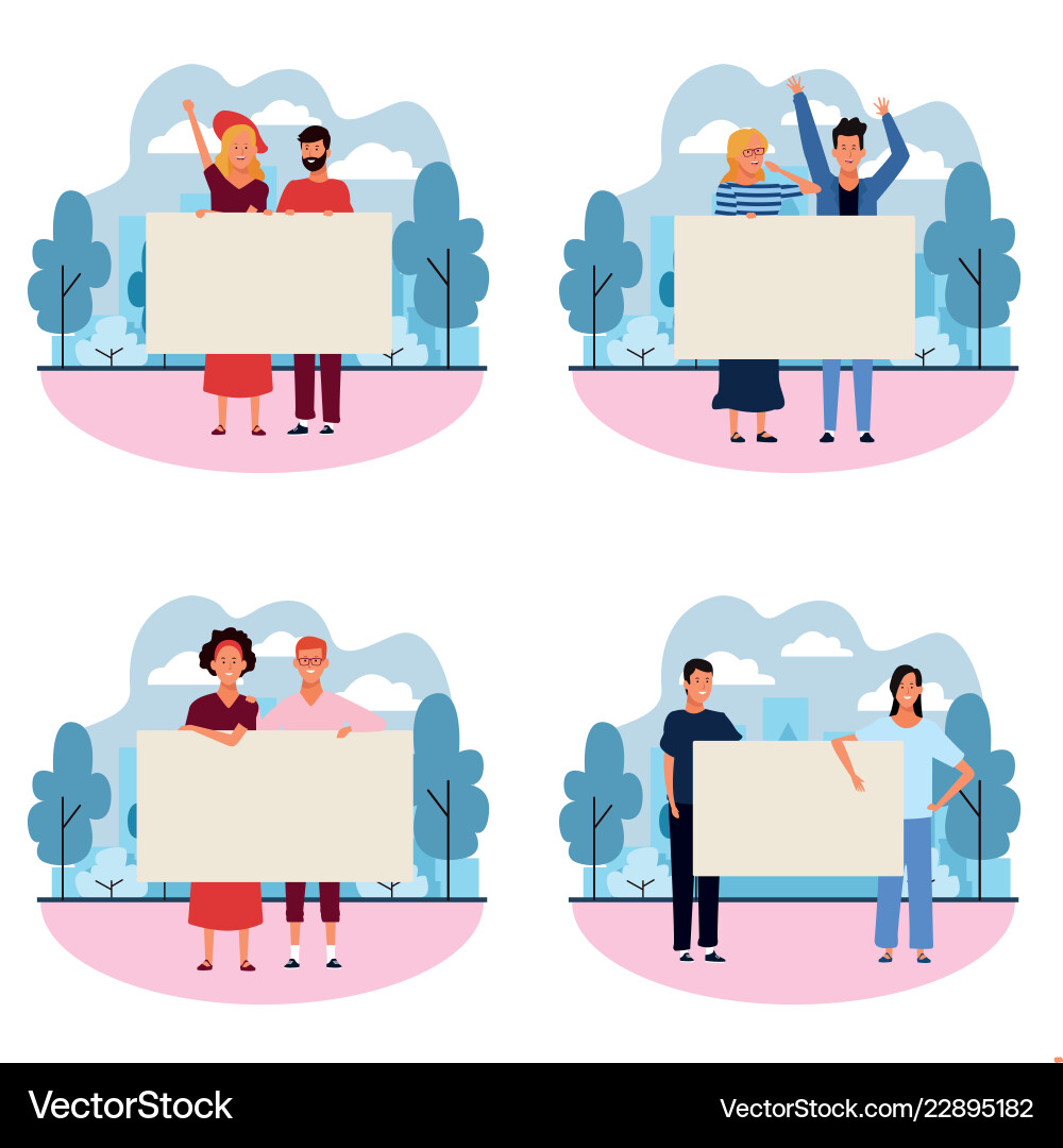 Set of people with posters Royalty Free Vector Image