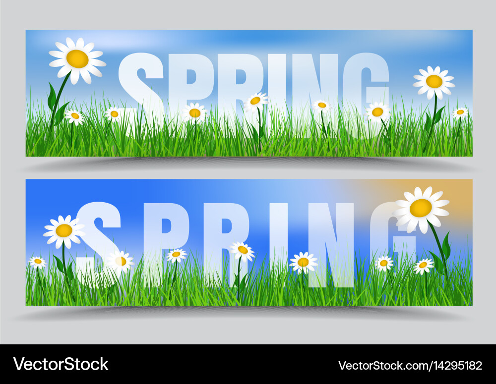 Set of spring web banners with green grass white Vector Image