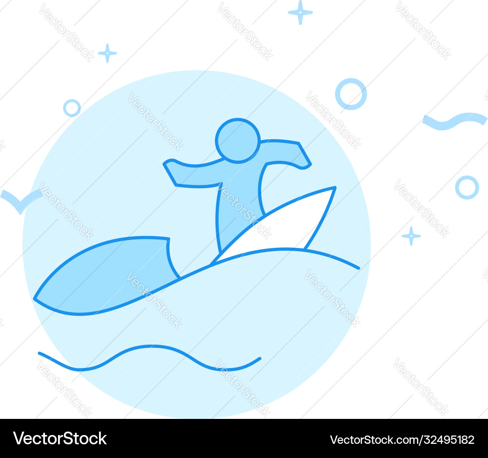 Surfer surfing flat icon filled line style blue Vector Image