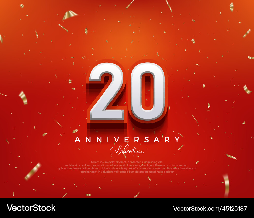 20th anniversary with white 3d numbers on fancy Vector Image