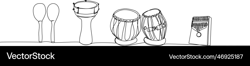 African musical instruments set one line art Vector Image