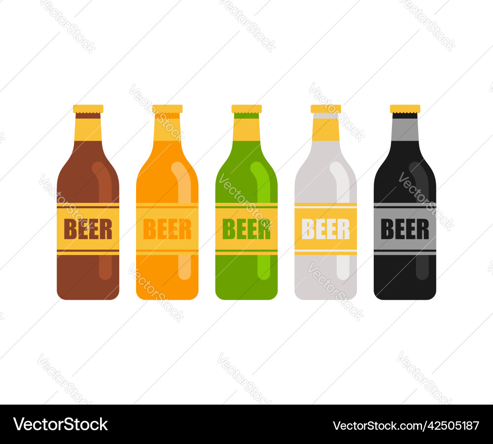 Beer bottle set of different colors Royalty Free Vector