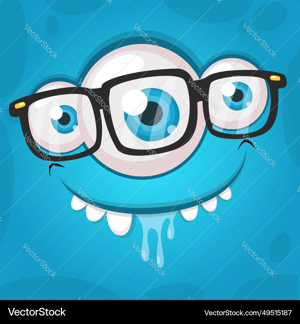 Cartoon monster or alien face with three eyes Vector Image