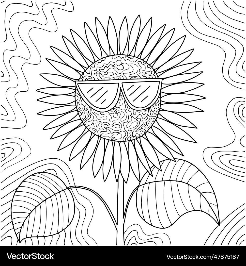 Coloring page with cute sunflower Royalty Free Vector Image