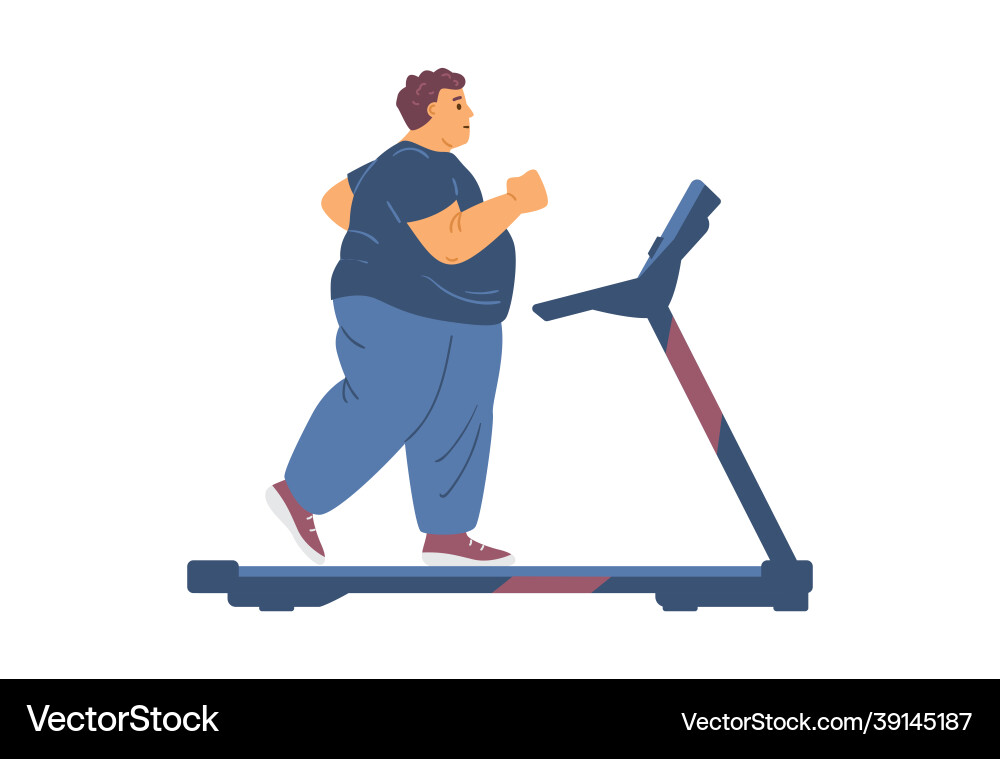 Fat Man Running On Treadmill