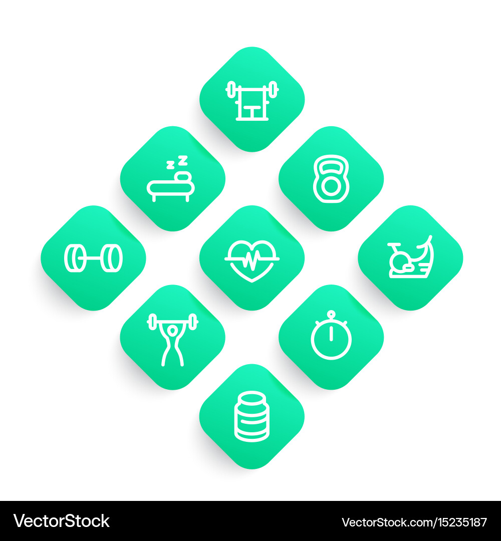 Fitness icons set in linear style Royalty Free Vector Image