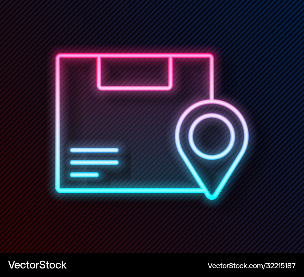 Glowing neon line location with cardboard box icon