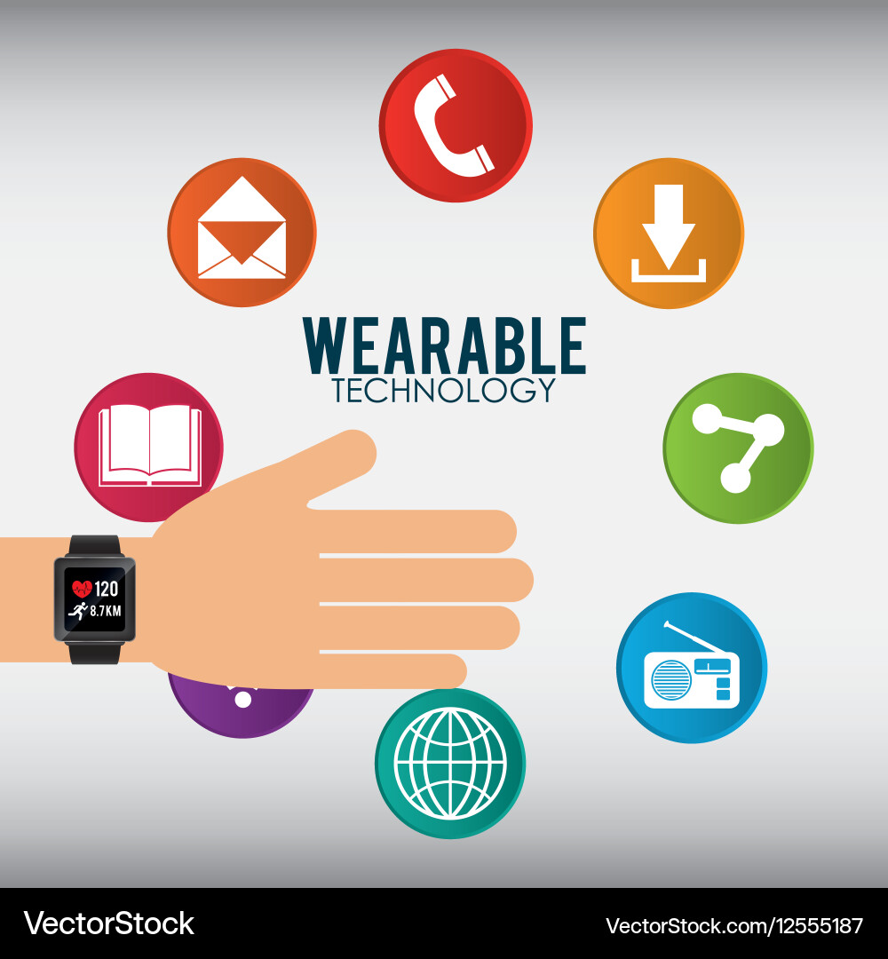 Hand with smart watch wearable technology icon Vector Image