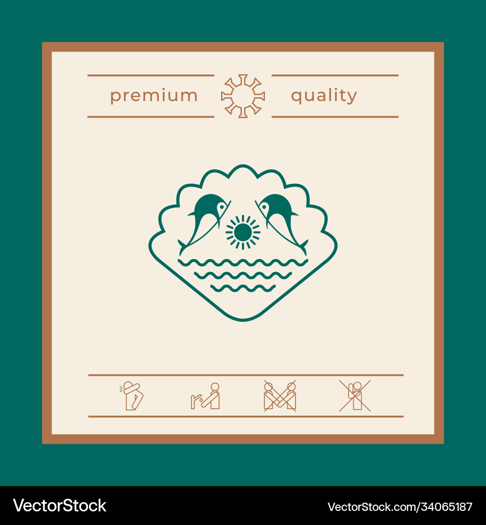 Logo - dolphins with sun and sea Royalty Free Vector Image