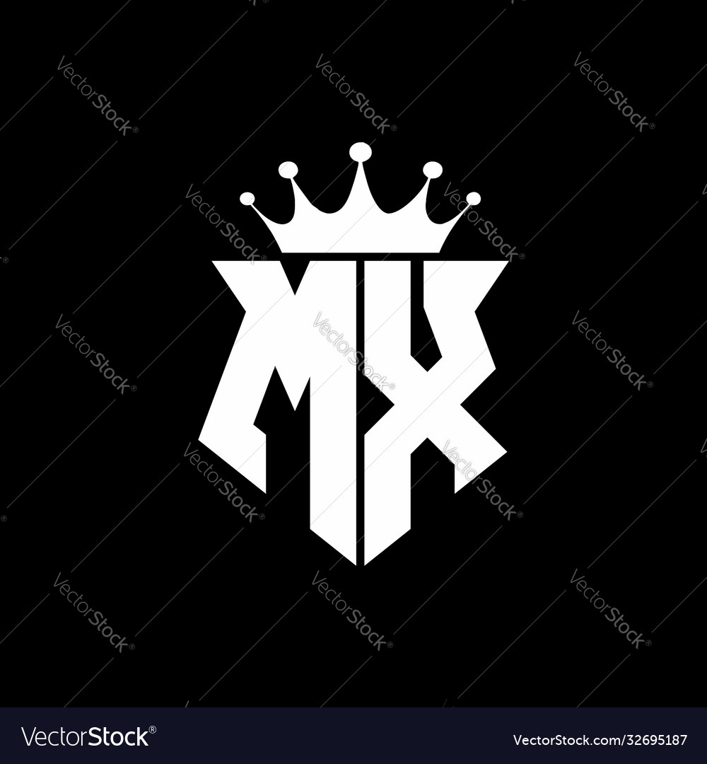 Mx logo monogram shield shape with crown design Vector Image