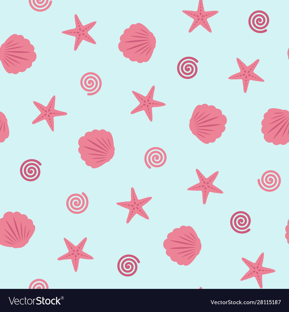 Seashell seamless pattern on blue background Vector Image