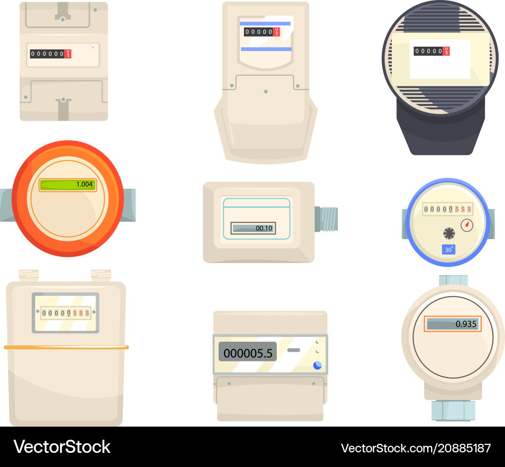 Set of meters mechanical and electronic counters Vector Image