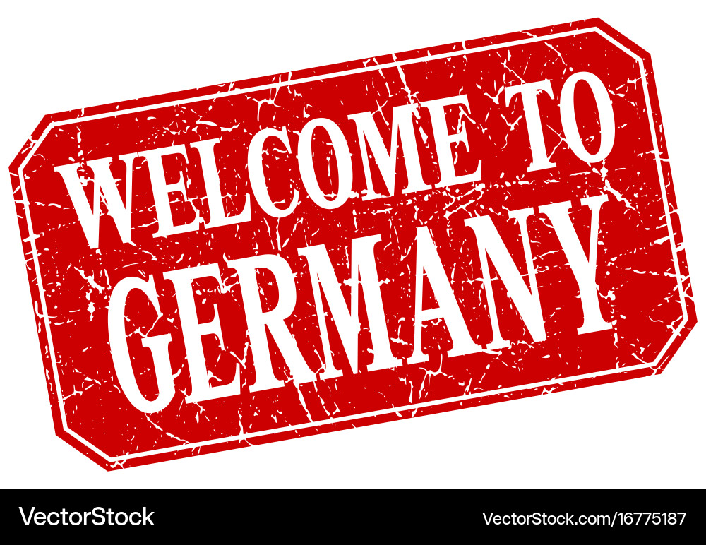 Welcome to germany red square grunge stamp Vector Image