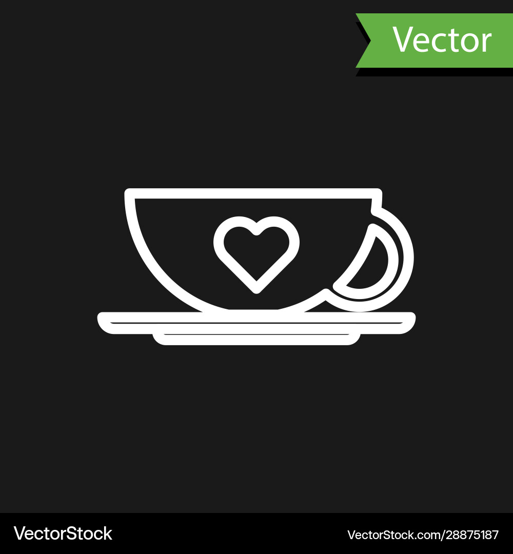 White line coffee cup and heart icon isolated Vector Image